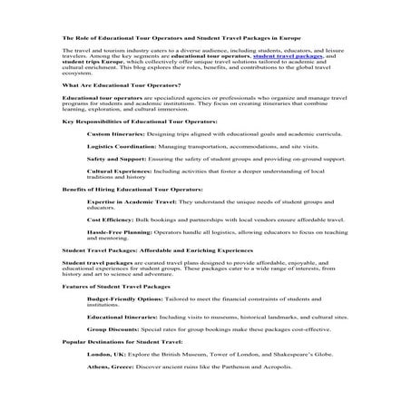 The Role of Educational Tour Operators and Student Travel Packages in ...