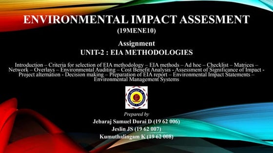 Impact prediction, evaluation and mitigation in eia | PPT