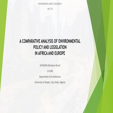 Environmental Policy and Legislation in Africa and Europe. | PDF
