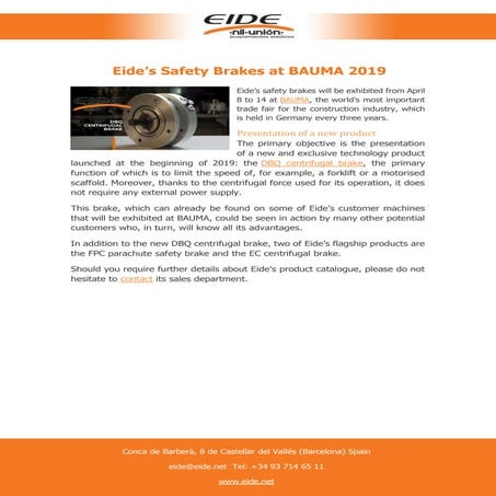 Eide's Safety Brakes at BAUMA 2019 | PDF