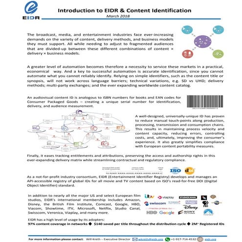 What Is EIDR? One Page Introduction - 2018 | PDF | Desktop Publishing | Computer Software and ...