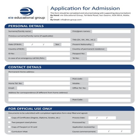 EIE Application for admission form | PDF