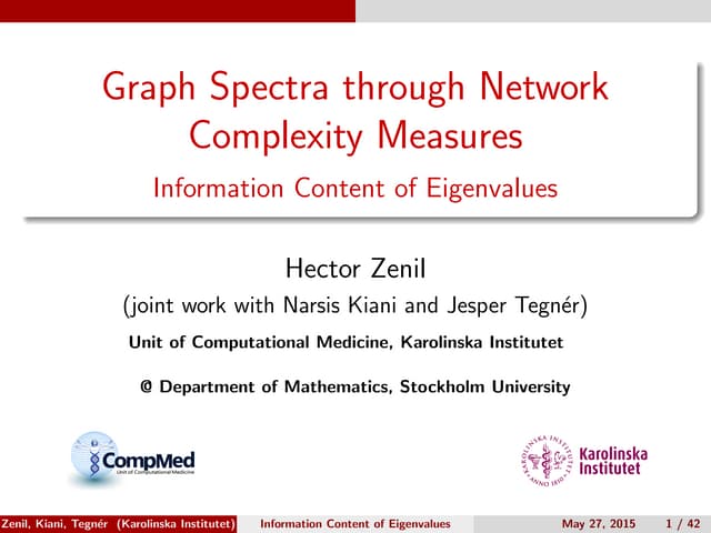 Graph Spectra Through Network Complexity Measures Information Content