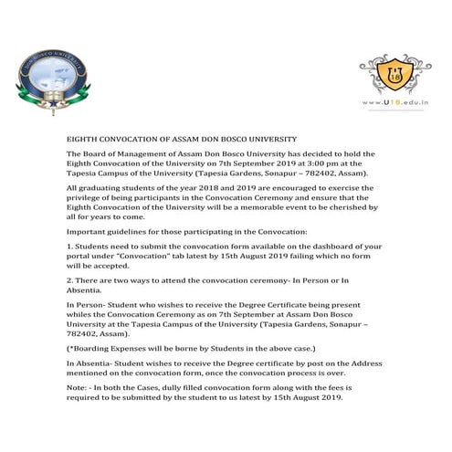 Eight Convocation of Don Bosco University | PDF | Credit Cards ...