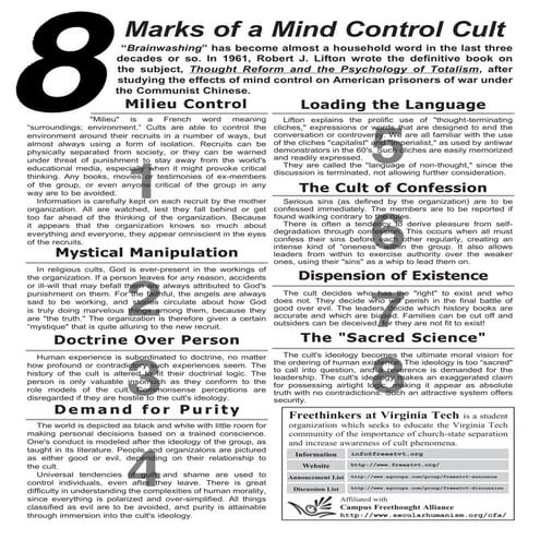 Eight Marks of a Mind Control Cult | PDF