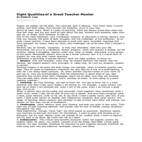 Eight qualities of a great teacher mentor | DOCX