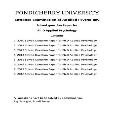 Pondicherry University 2011 Ph.D Applied Psychology Entrance Exam ...