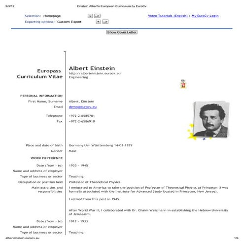 Einstein albert's european curriculum by euro cv | PDF | Physics | Science