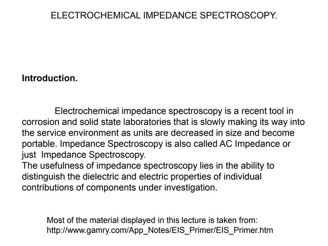 Basics of Electrochemical Impedance Spectroscopy | PPT