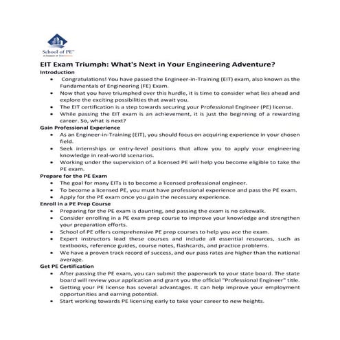 EIT Exam Triumph What's Next in Your Engineering Adventure | PDF