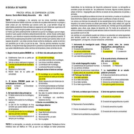 Practica de comprensión lectora | DOC