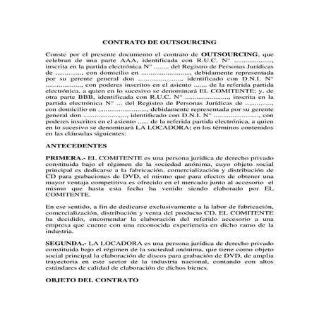 Modelo contrato de outsourcing | DOC