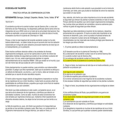 PRACTICA DE COMPRENSIÓN DE LECTURA A | PDF