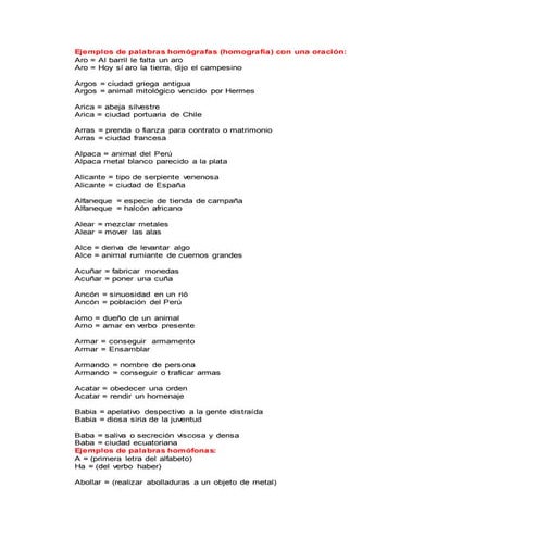 Ejemplos de palabras homógrafas | DOCX