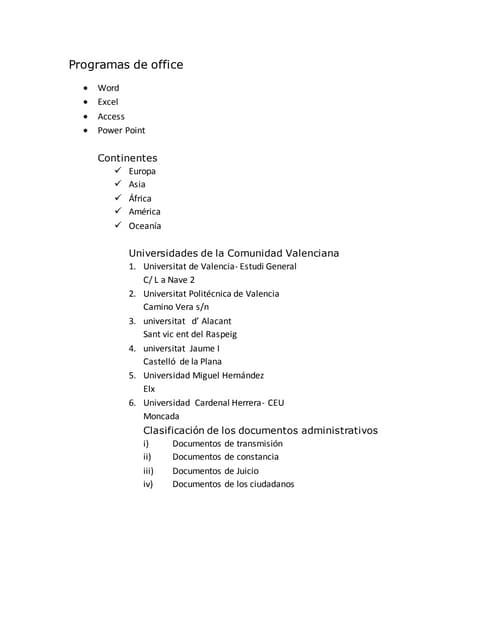 Ejercicios de word (informatica) | DOCX