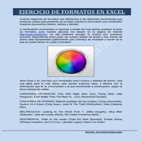 Ejercicio de formatos en excel | DOCX