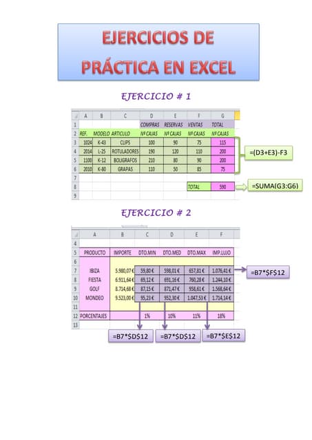 EJERCICIOS DE EXCEL Y SUS FORMULAS | PPT