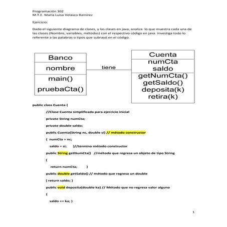 Ejercicio Diagrama Clase Codigo Metodos | DOCX