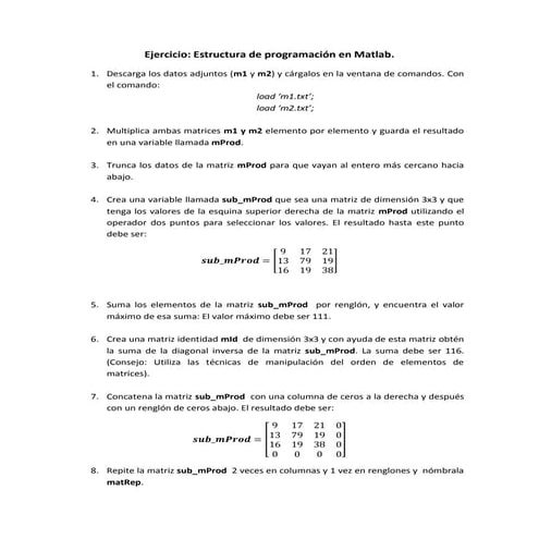 Ejercicio estructura de programación en matlab | PDF