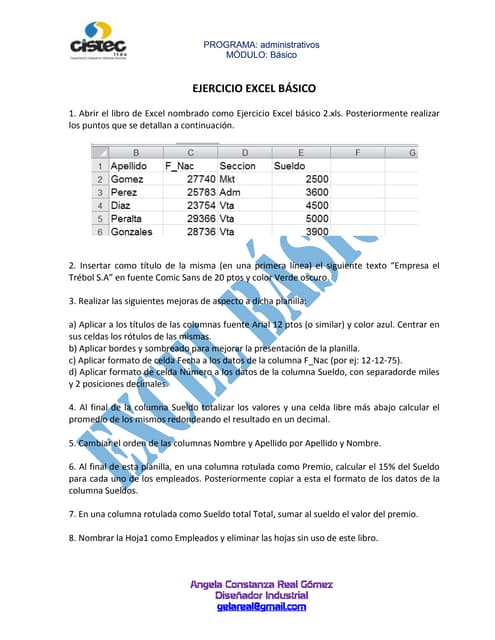 Ejercicio excel básico 2 | PDF