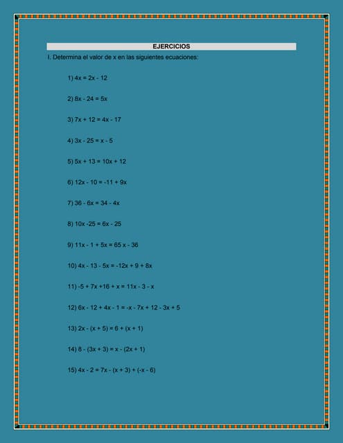 MATH: ONE STEP EQUATIONS | DOC | Physics | Science