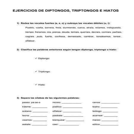 Ejercicios de-diptongos | PDF