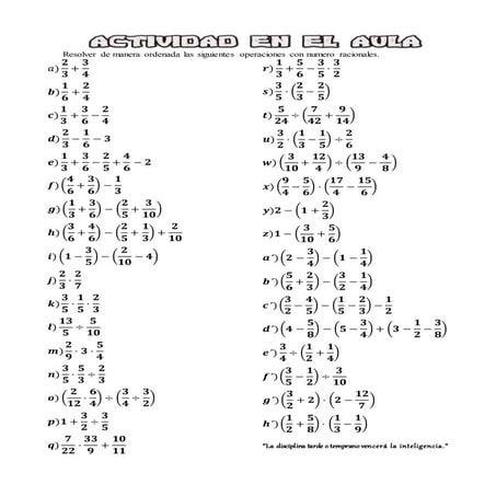 Operaciones Con Fracciones Fracciones Operaciones Básicas: Para