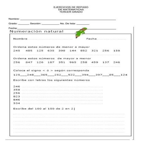 Ejercicios De Matematicas Para Alumnos De 3er Grado Prueba Fracciones