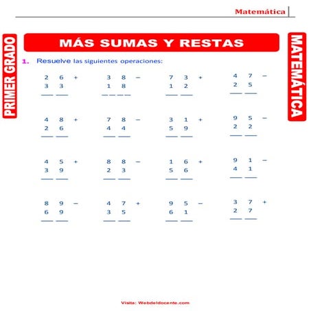 Fichas De Restas Para Niños