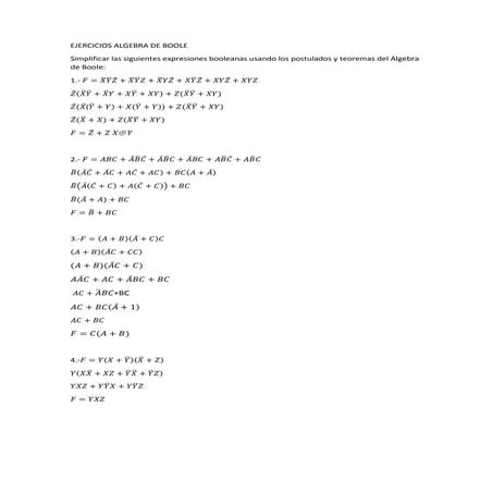 Ejercicios algebra de boole | PDF