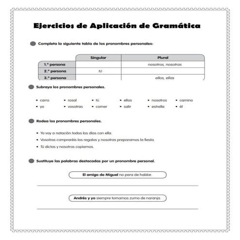Ejercicios de aplicación de gramática (2) | PDF