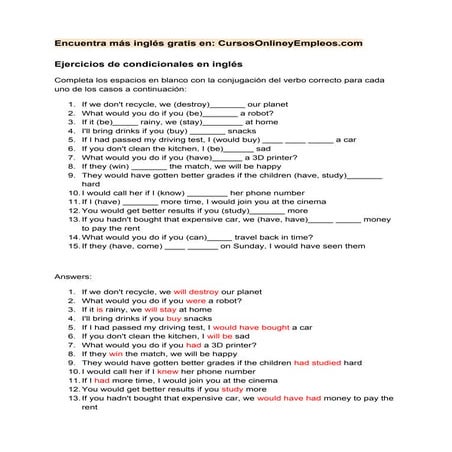 Ejercicios de condicionales en ingles | PDF