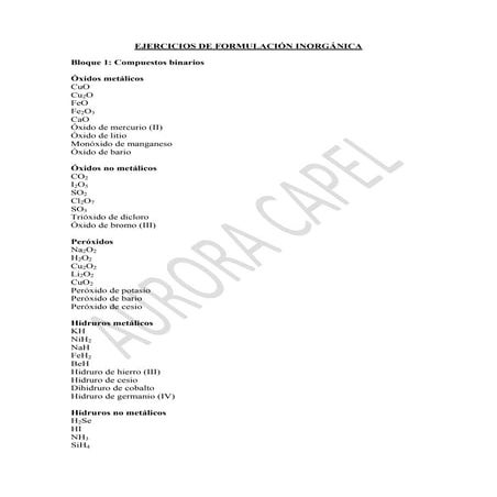Ejercicios de formulación inorgánica | PDF