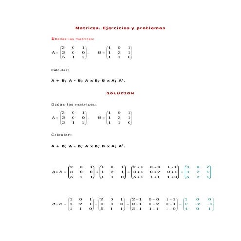 Hoja De Trabajo De Suma De Matrices