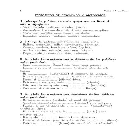 Ejercicio de sinonimos y antonimos | PDF