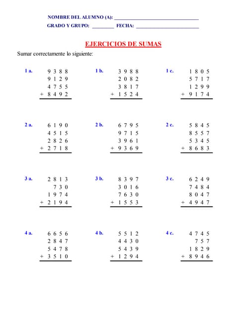 Ejercicios de sumar 3o | PDF