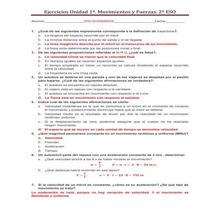 Ejercicios de MRU | PDF