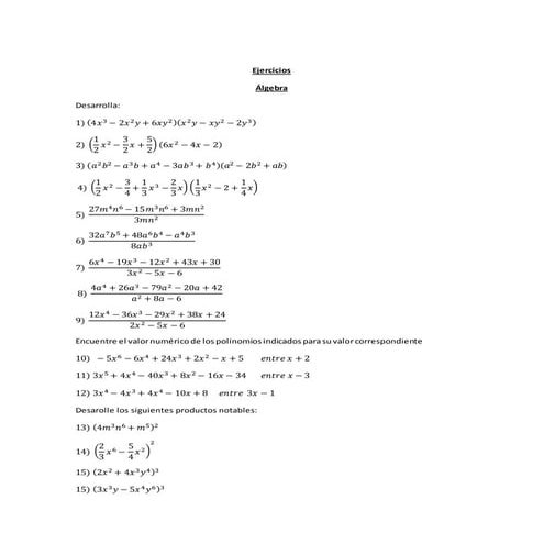 Ejercicios octavo algebra | DOCX