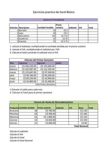 Ejercicios prácticos de excel 2013 | PDF