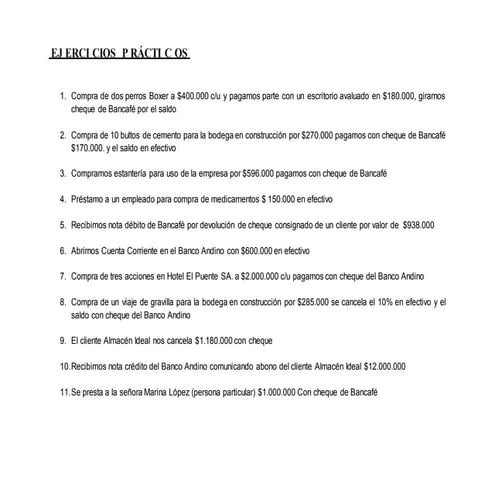 Ejercicios pr cticos con cuentas de activo | DOCX