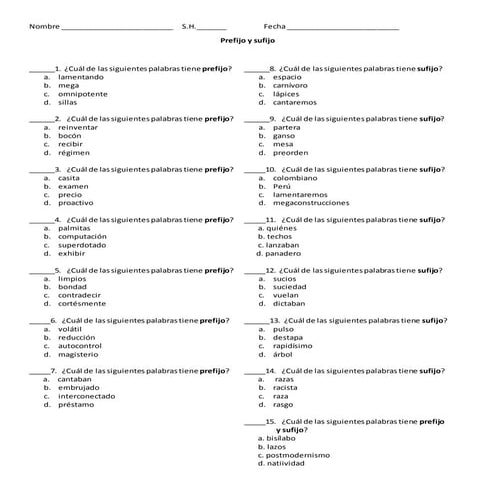 Ejercicios Prefijos Y Sufijos Pdf