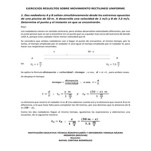 EJERCICIO RESUELTO SOBRE MRU | PDF