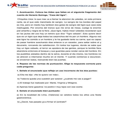 Hojas De Trabajo Para Puntuar Oraciones