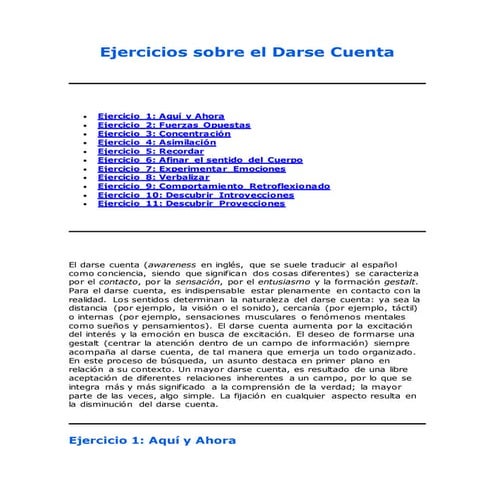 Ejercicios sobre el darse cuenta | DOCX