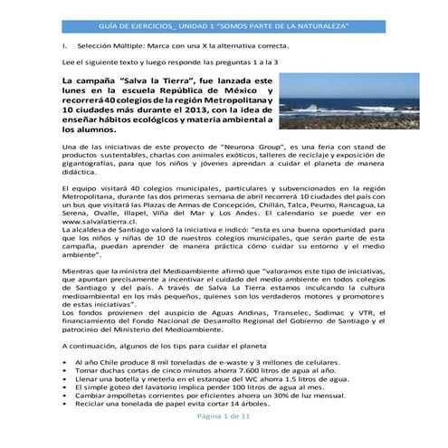 Ejercicios unidad 1 somos parte de la naturaleza | DOCX
