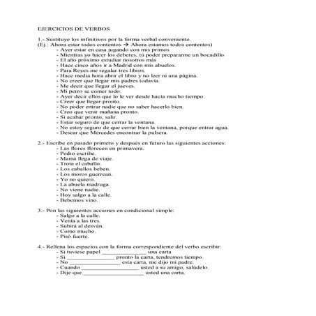 Hoja De Trabajo De Verbos En Tiempo Presente Y Pasado 50+ Verbos En