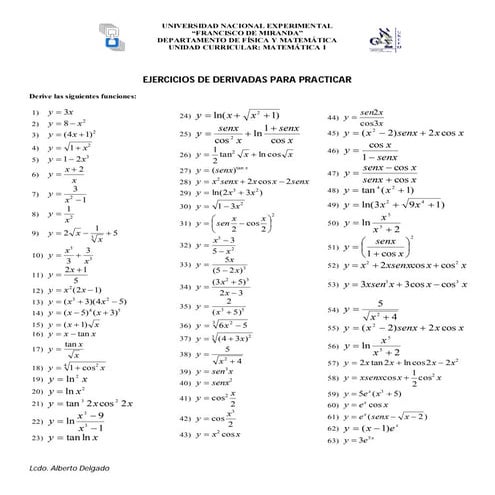 Hoja De Trabajo De Derivadas Pdf