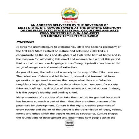 Ekifest Inaugural Speech | PDF