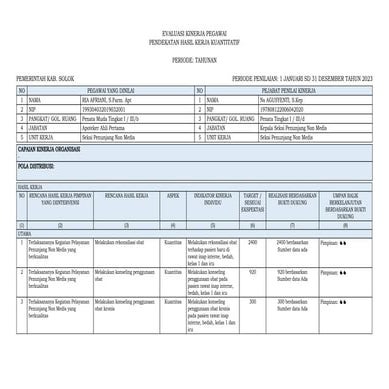 Contoh hasio ekinerja kepegawaian dalam ranka penilaian | PDF