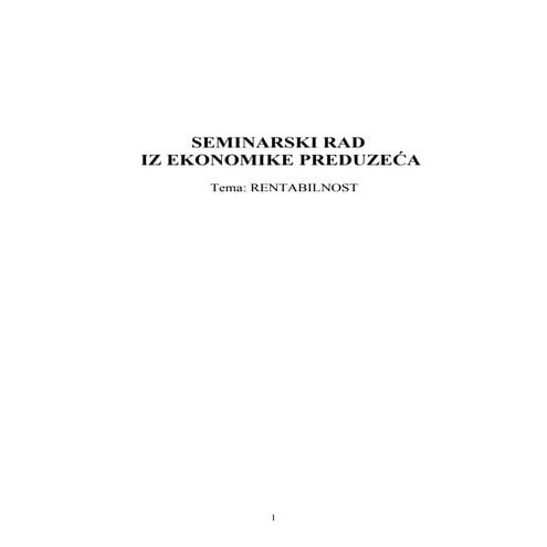 Ekonomike preduzeca rentabilnost | DOC